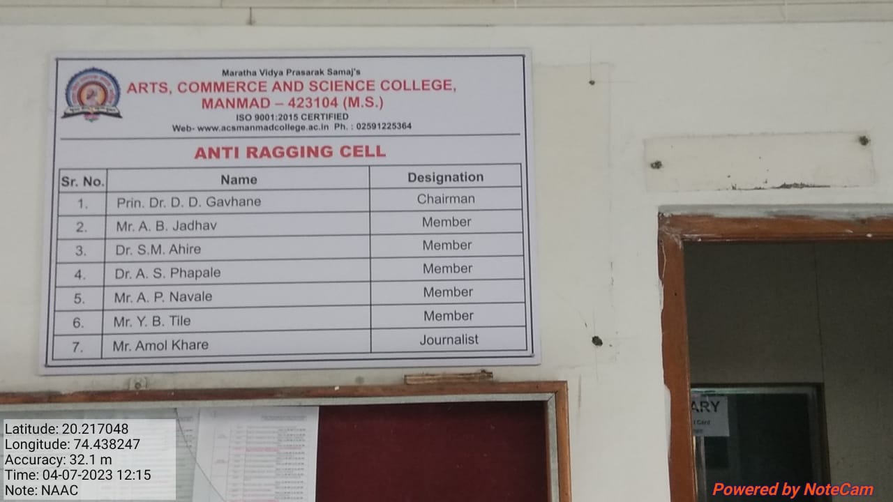 Anti Ragging Cell – MVPS's Arts, Commerce & Science College, Manmad
